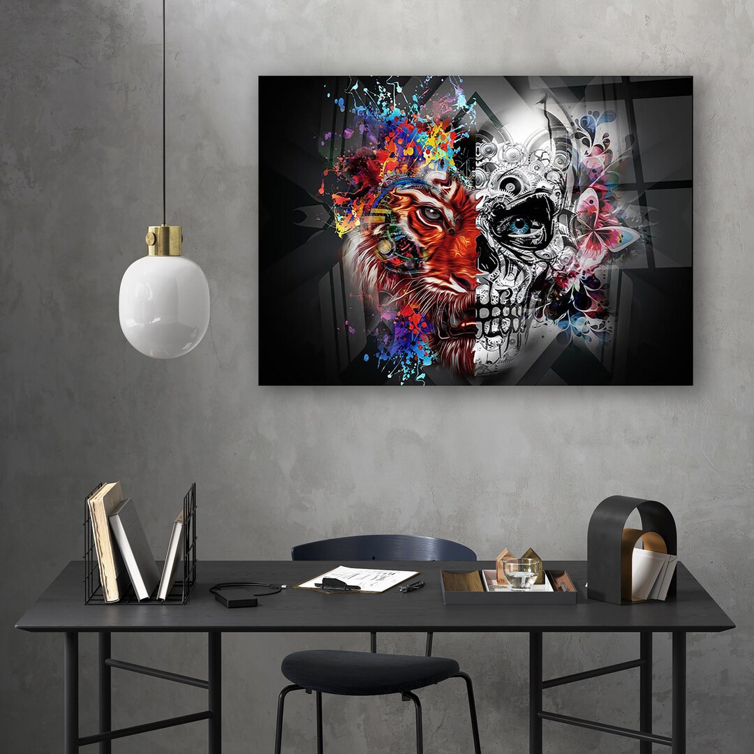 Lion Skull Tempered Glass Wall Art, Colorful Home Decor - Etsy