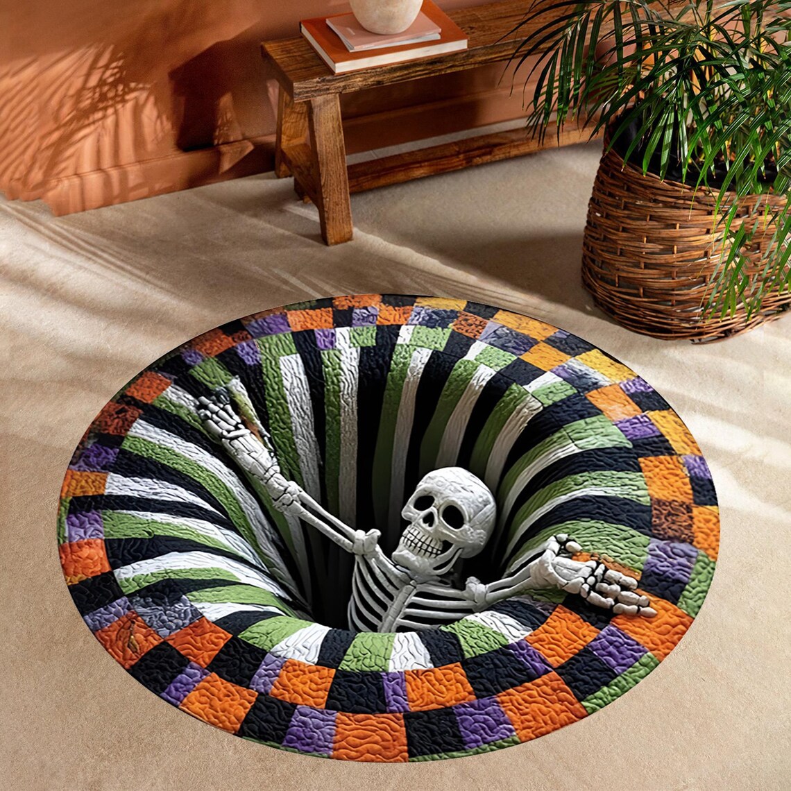 3D Skeleton Halloween Rug, Spooky Optical Illusion Floor Decor - Etsy