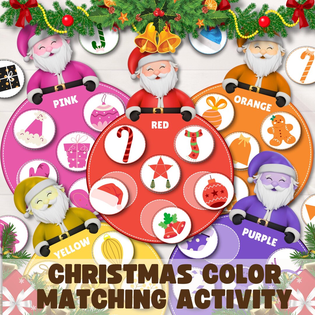 Christmas Color Matching Activity for Kids, Santa Claus Color Match ...