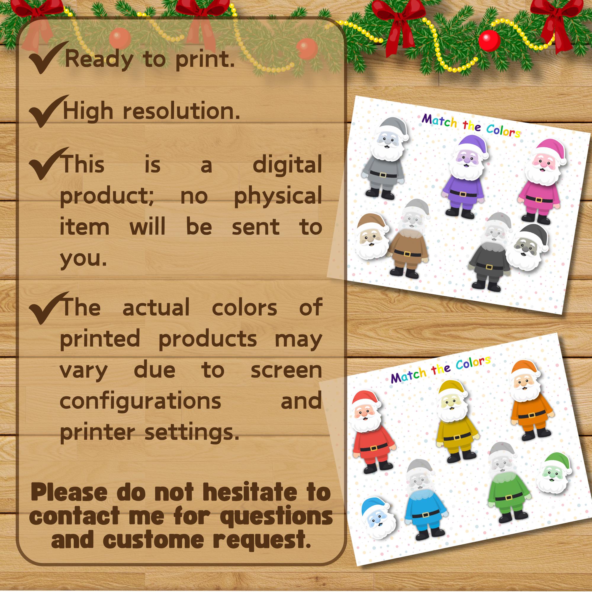 Santa Color Matching Game, Christmas Preschool Printable (PDF) - Etsy ...