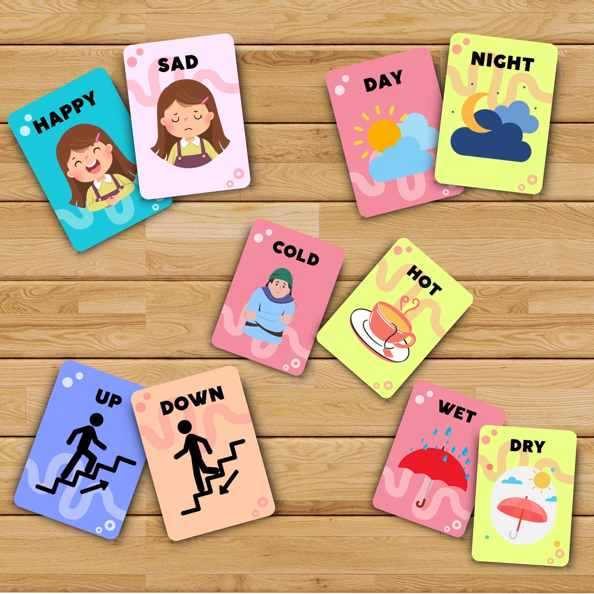 Opposites Matching Flashcards, Printable Vocabulary Activity, Pairing ...