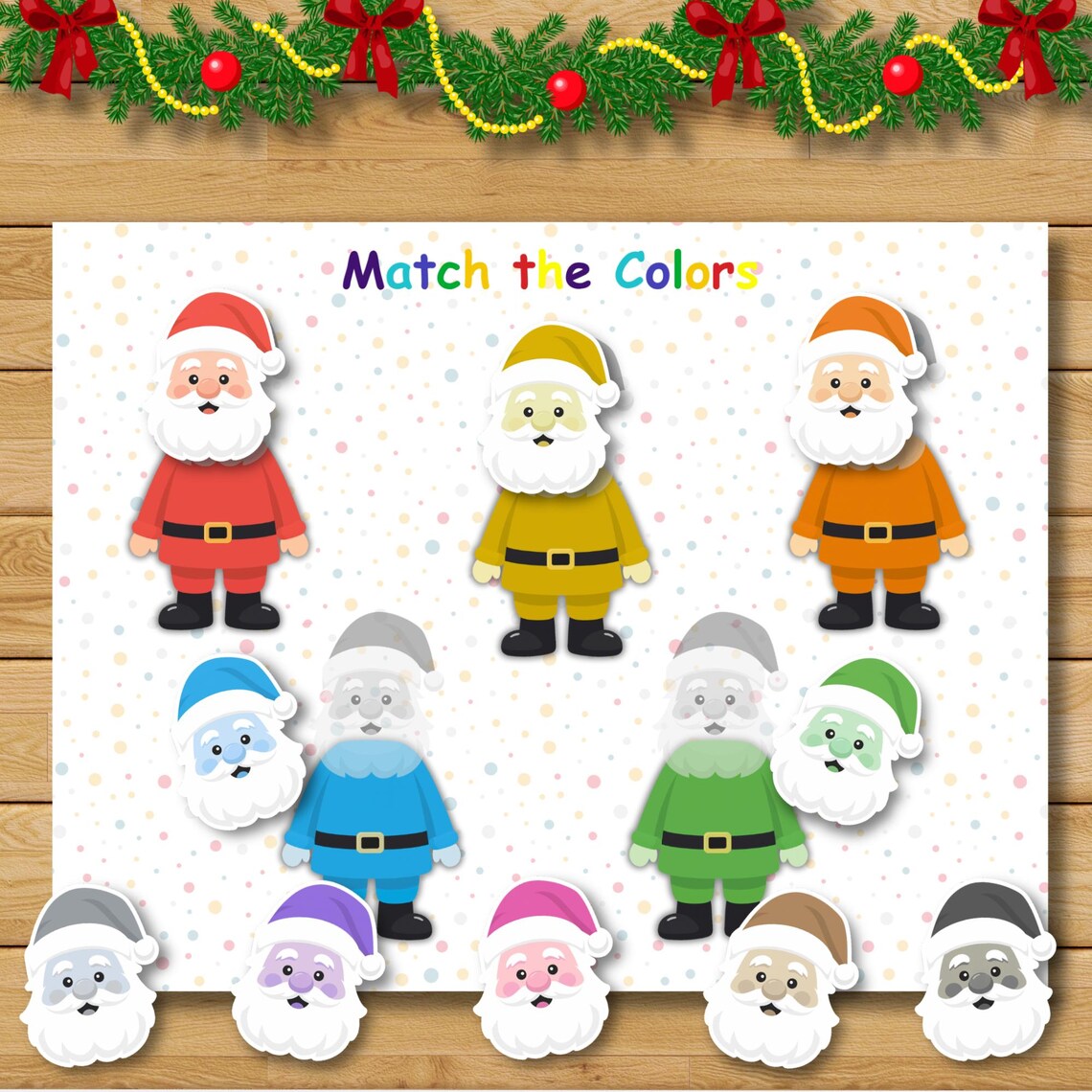 Santa Color Matching Game, Christmas Preschool Printable (PDF) - Etsy ...