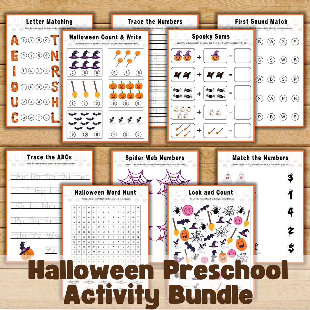 Halloween Preschool Activity Bundle, Learning Worksheets (PDF Pattern ...