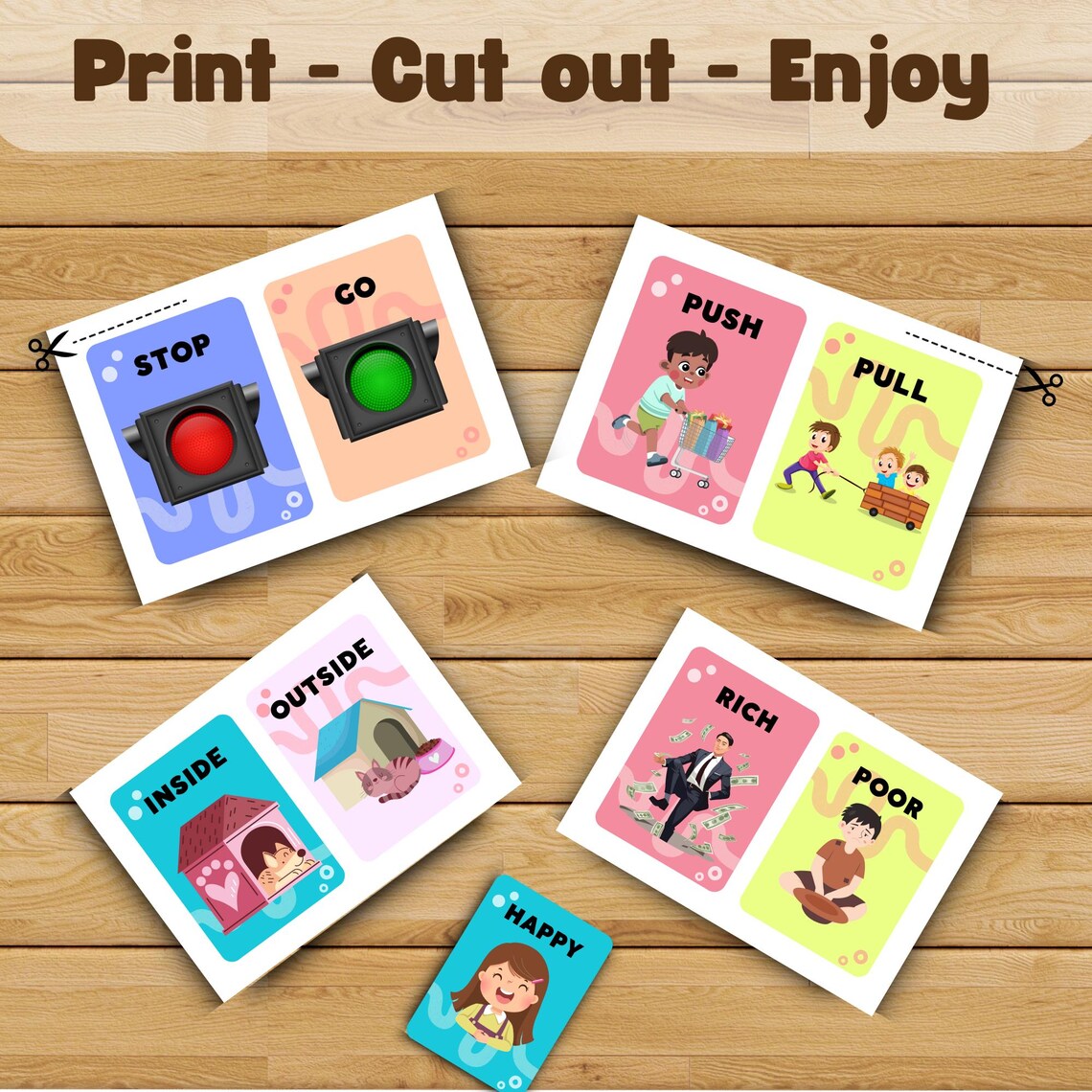 Opposites Matching Flashcards, Printable Vocabulary Activity, Pairing ...