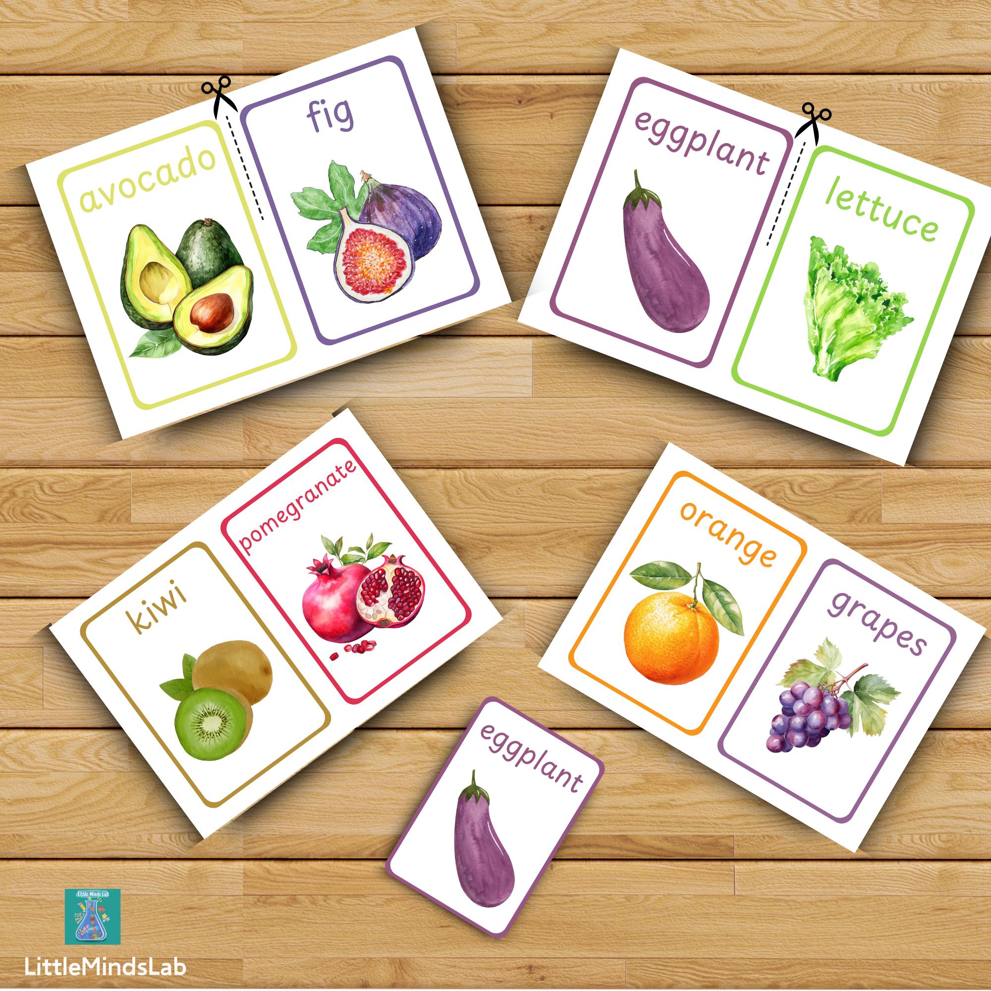 Fruits and Vegetables Flashcards, Preschool Toddler Kindergarten ...