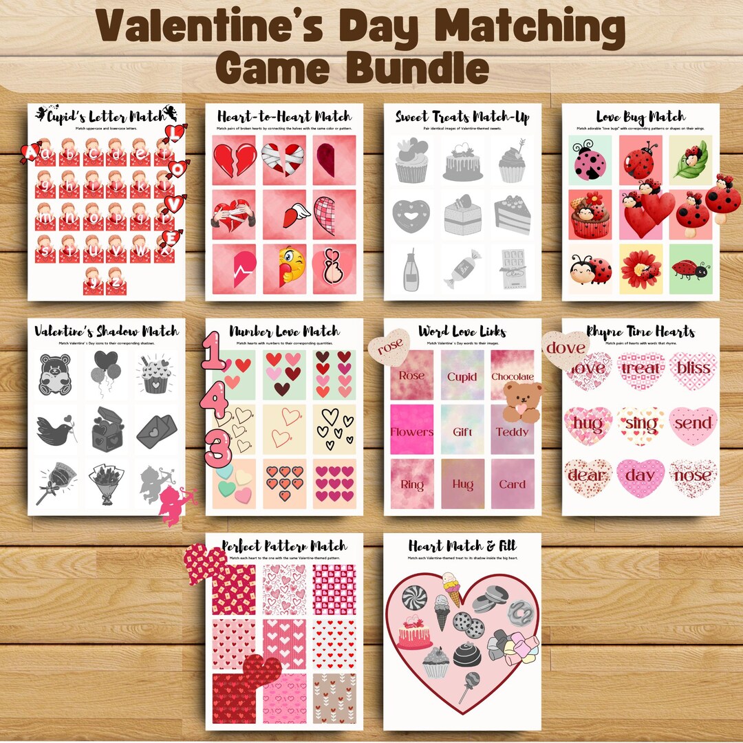 Valentine’s Day Matching Game Bundle, Montessori Materials Printable ...
