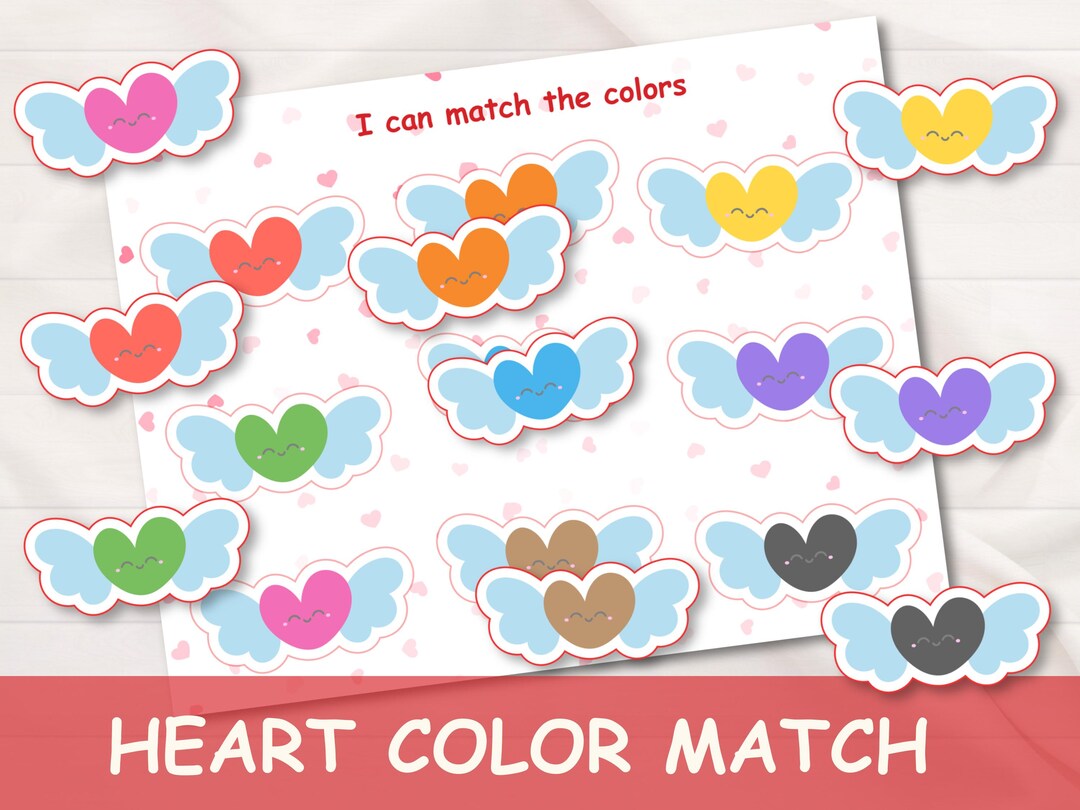Heart Color Matching Activity for Toddlers, Color Match Printable ...
