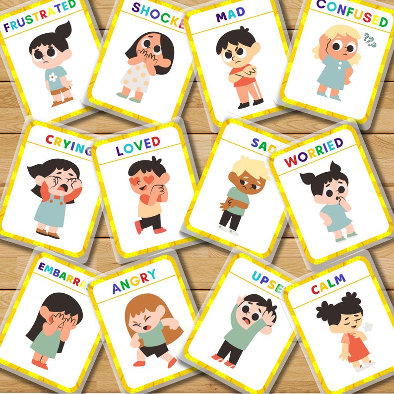 Emotions Flashcards, Printable Feelings Flash Cards, Children Emotions ...