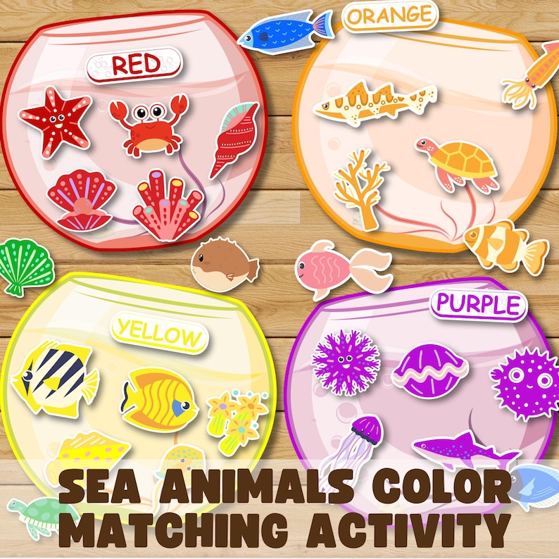 Sea Animals Color Sorting Game, Preschool Learning Binder (printable ...