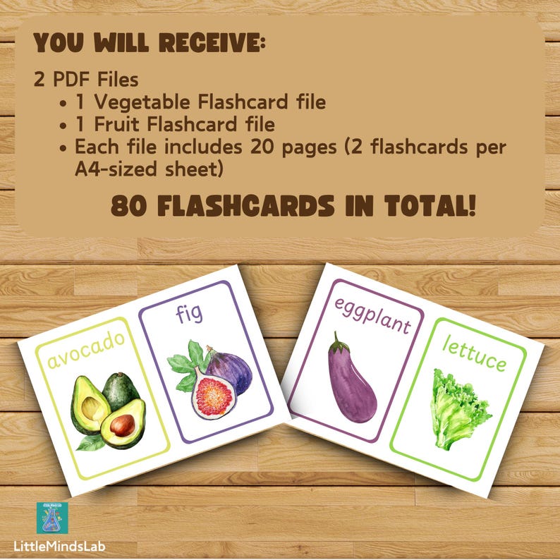 Fruits and Vegetables Flashcards, Preschool Toddler Kindergarten ...