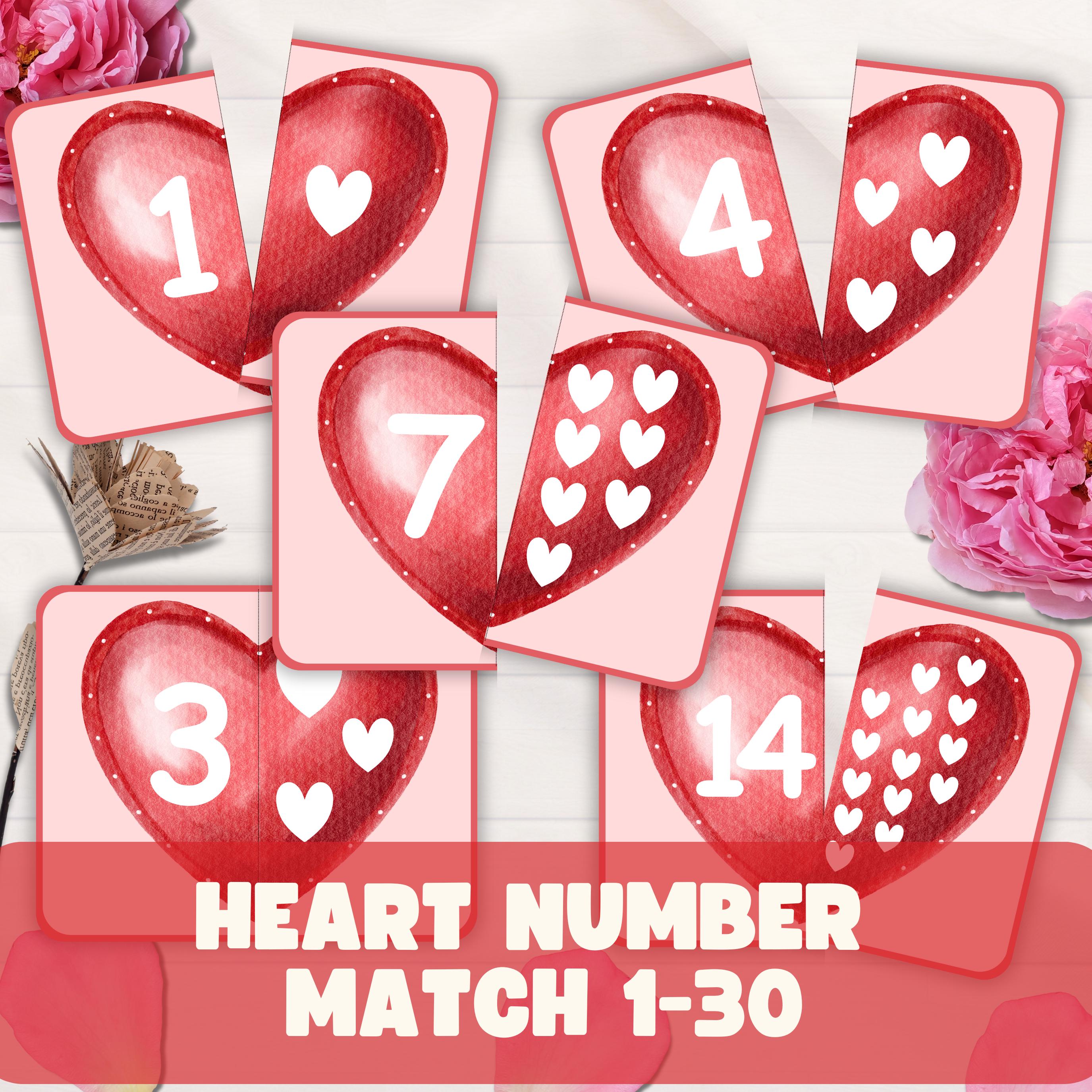 Valentine Heart Number Match, Preschool Math Game (printable) - Etsy