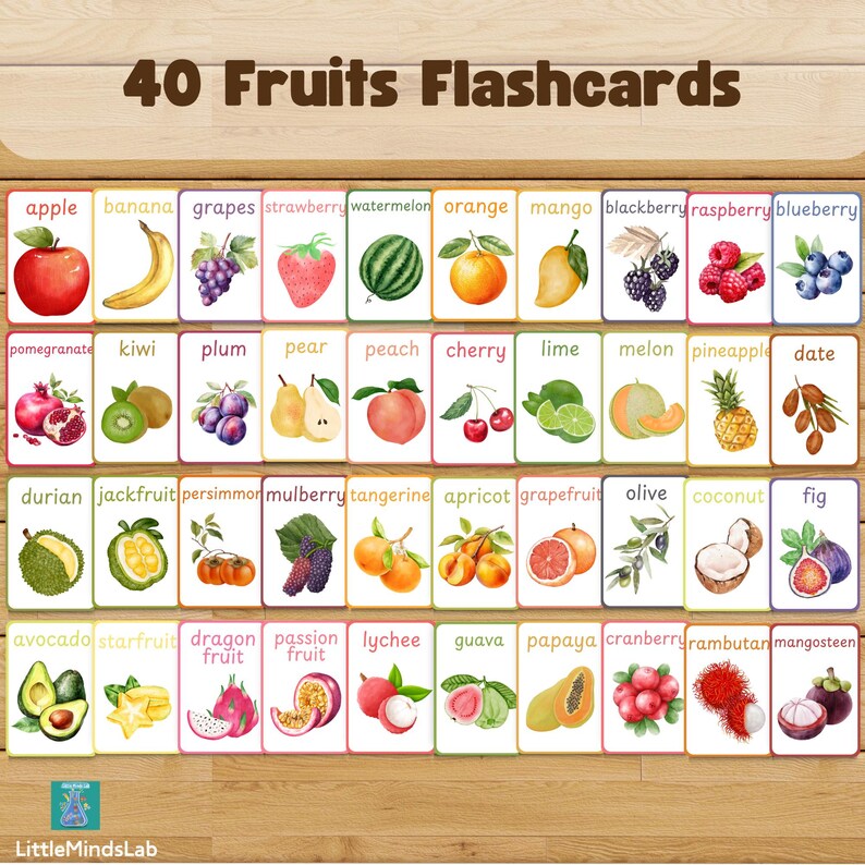Fruits and Vegetables Flashcards, Preschool Toddler Kindergarten ...