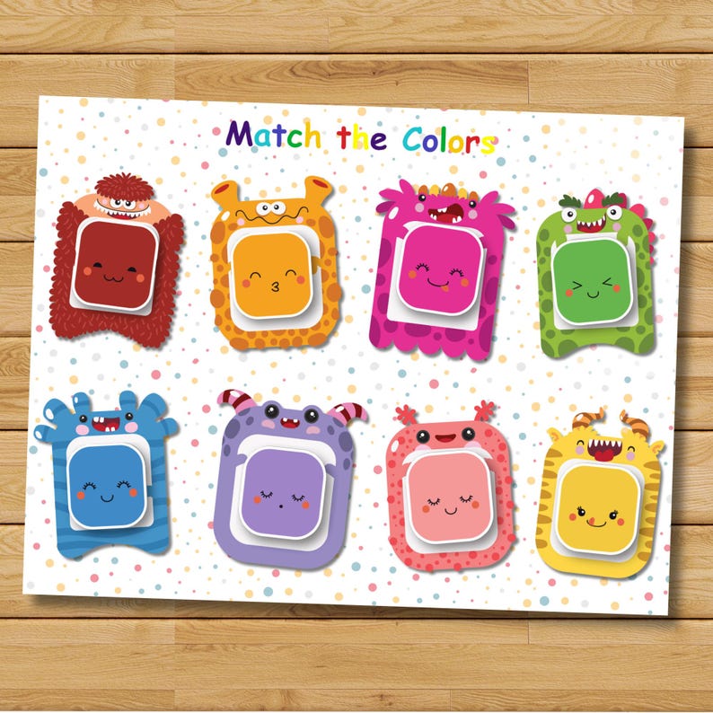 Cute Monster Color Matching Game, Toddler Learning (PDF) - Etsy
