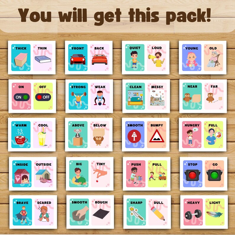 Opposites Matching Flashcards, Printable Vocabulary Activity, Pairing ...