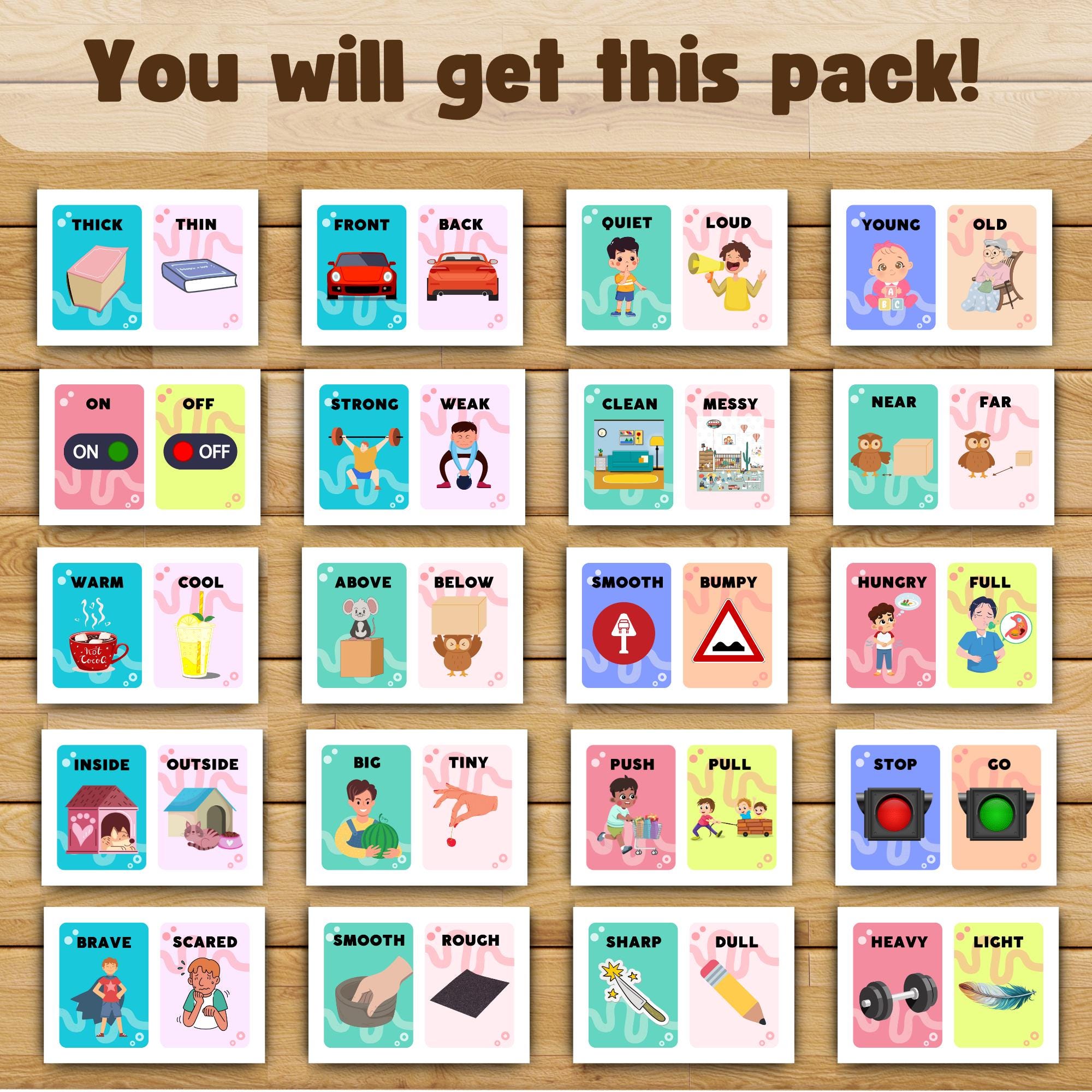 Opposites Matching Flashcards, Printable Vocabulary Activity, Pairing ...