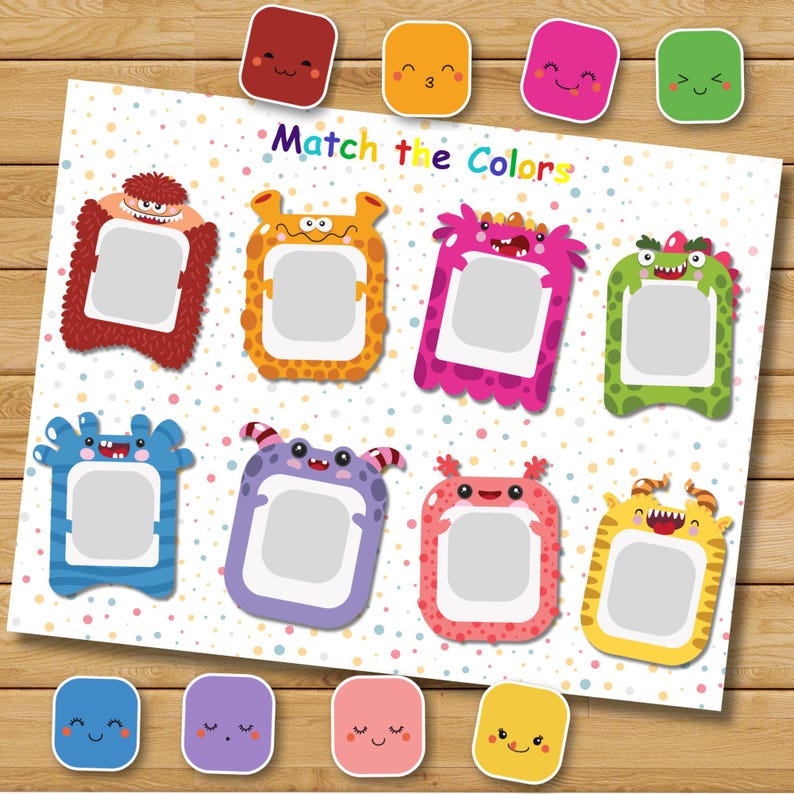 Cute Monster Color Matching Game, Toddler Learning (PDF) - Etsy