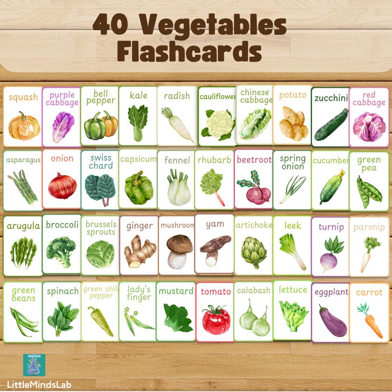Fruits and Vegetables Flashcards, Preschool Toddler Kindergarten ...