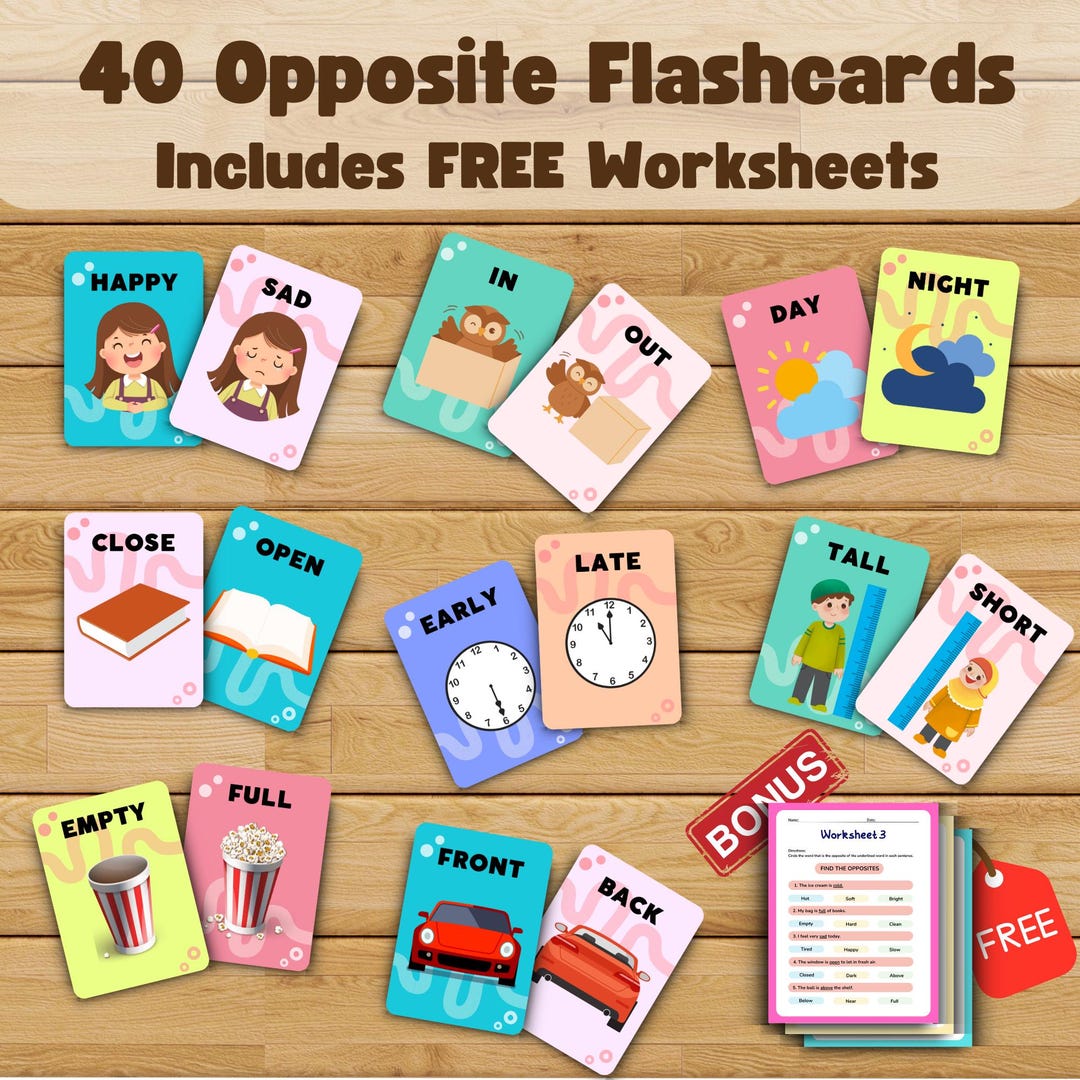 Opposites Matching Flashcards, Printable Vocabulary Activity, Pairing ...