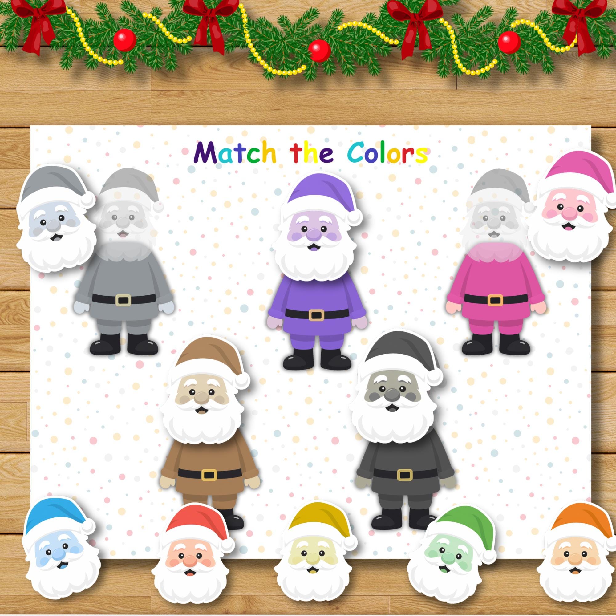 Santa Color Matching Game, Christmas Preschool Printable (PDF) - Etsy ...