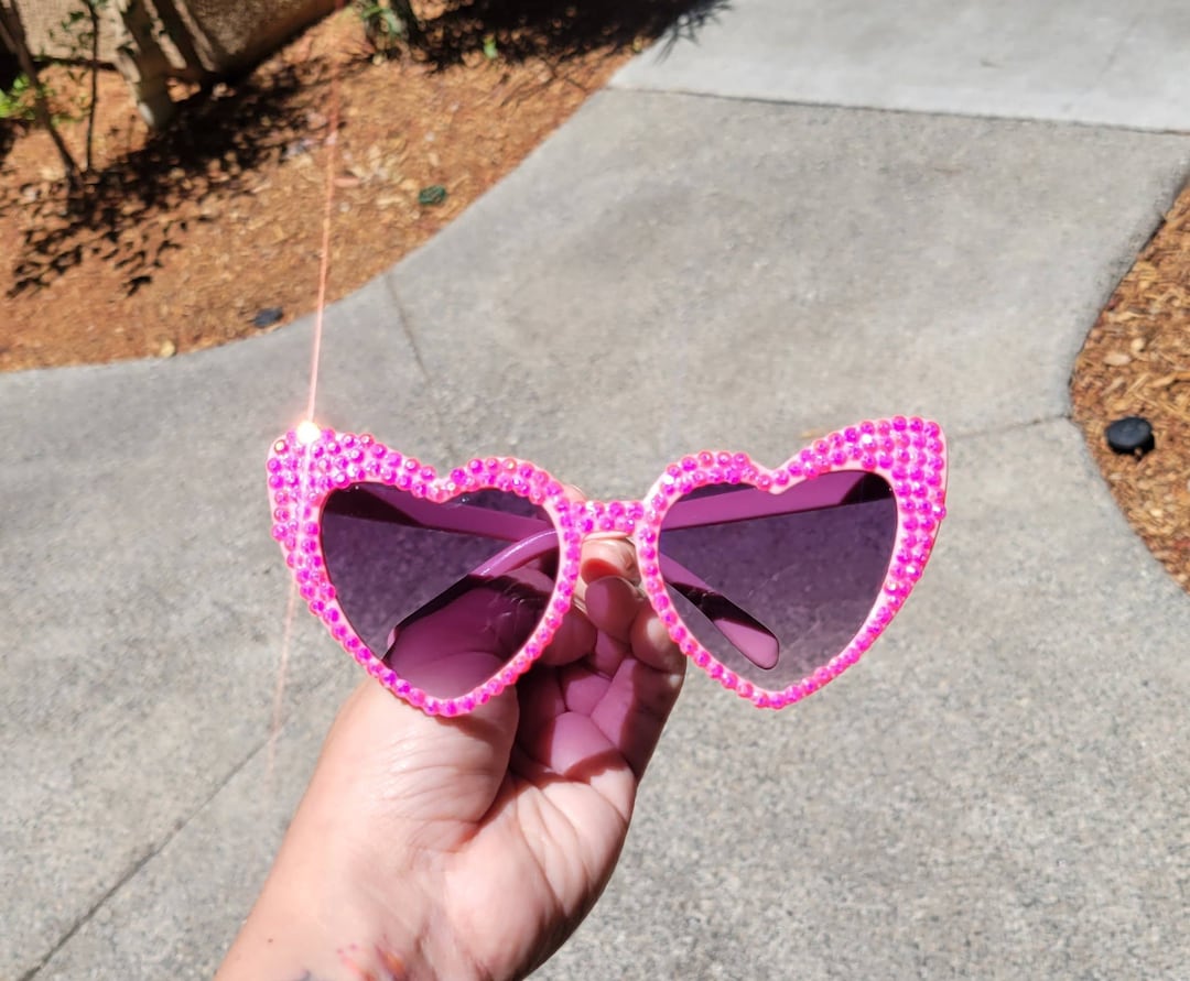 Bedazzled Heart Shaped Sunglasses - Etsy