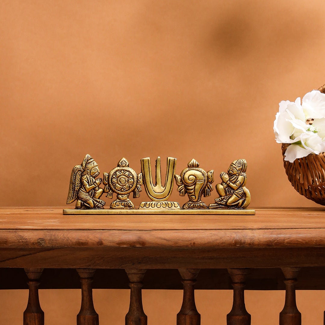 Brass Shankh Chakra Namah Hanuman and Garuda Religious Showpiece (7.5 ...