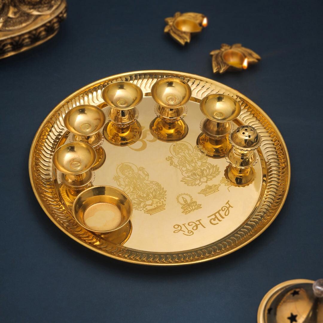 Brass Traditional Seven Deepak Pooja Thali (11.5 Inch) Indian Brass ...