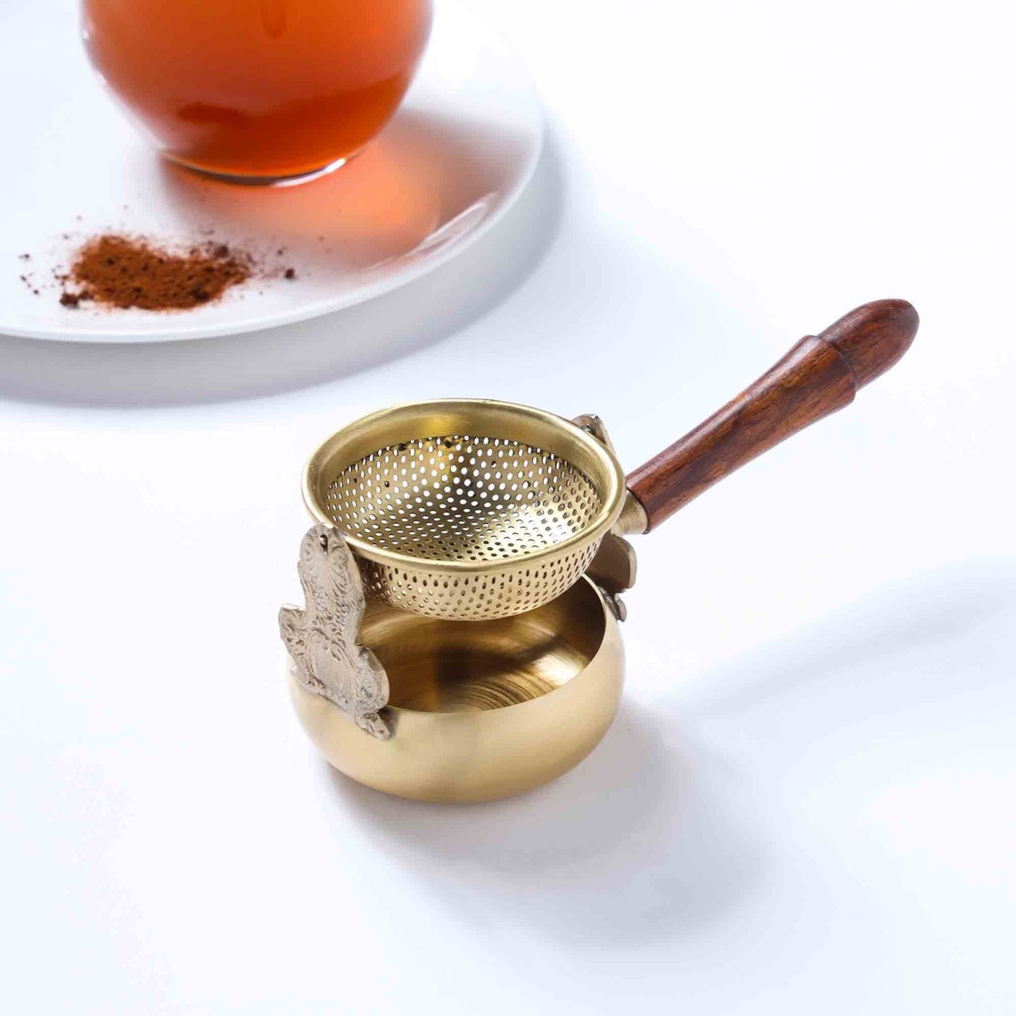 Brass Swing Tea Strainer With Wooden Handle (6 INCH), Ambi Exquisite ...