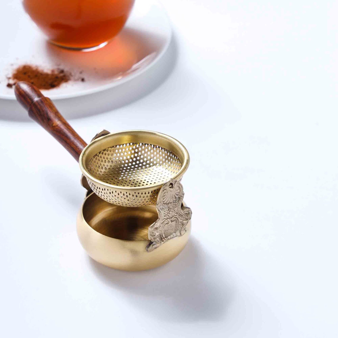 Brass Swing Tea Strainer With Wooden Handle (6 INCH), Ambi Exquisite ...