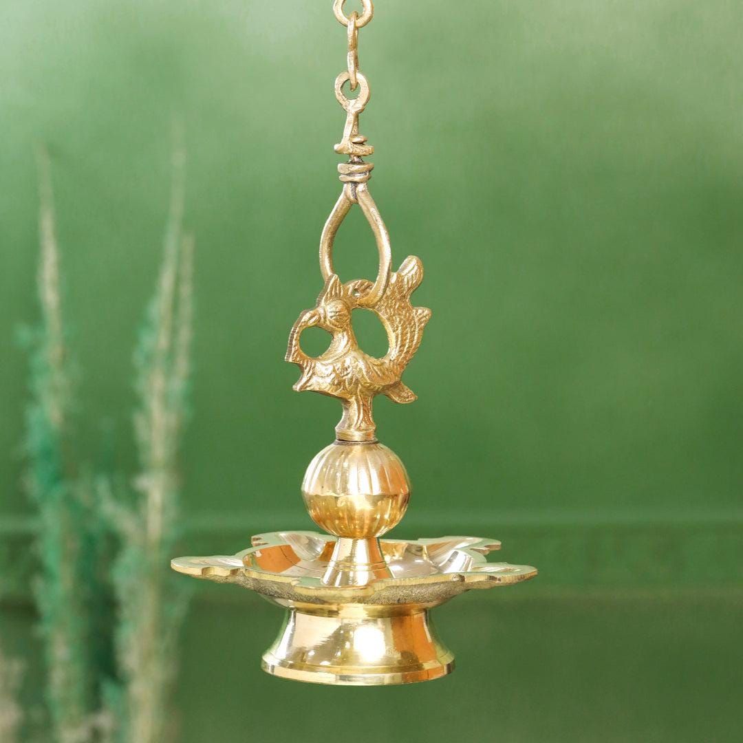 Brass Peacock Hanging Samai/diya (32 Inch), Peacock Design Antique ...