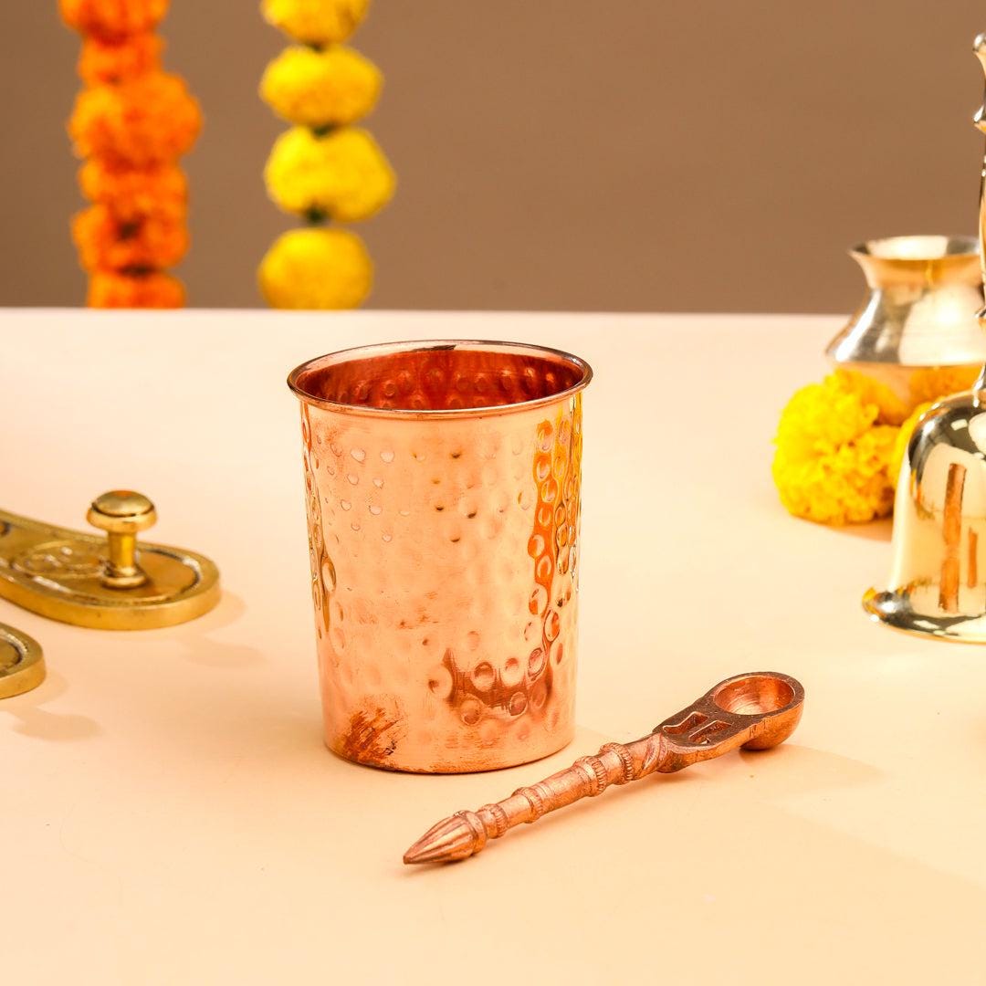 Copper Pooja Panchpatra and Spoon Charnamrit Set India Copper Pancha ...