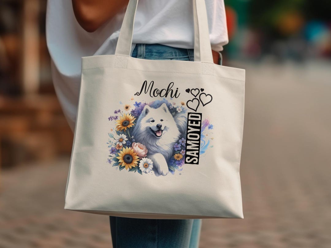 Custom Samoyed Tote Bag, Personalized Dog Breed Tote, Floral Samoyed ...