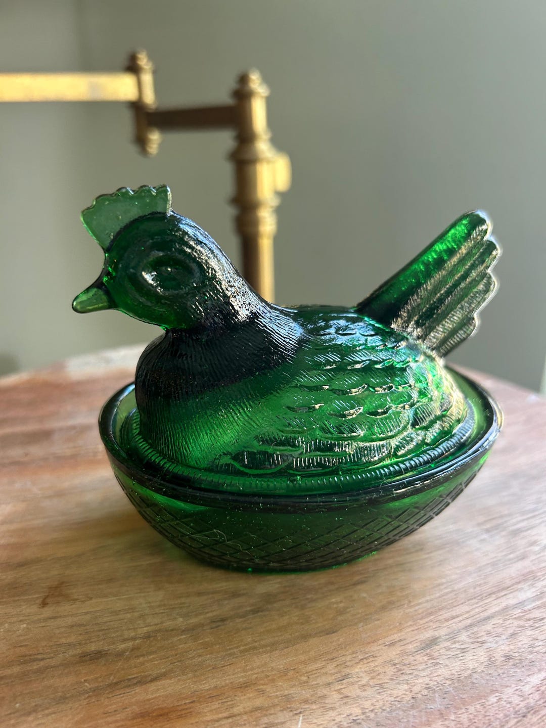 Vintage Emerald Green Hen Glass Dish - Etsy