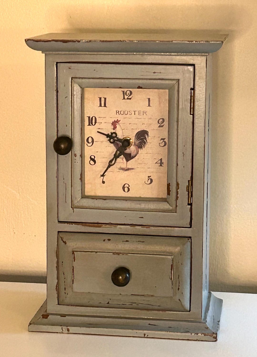 Shabby Chic / Farmhouse / Country Style Rooster Clock Cubby With Drawer ...
