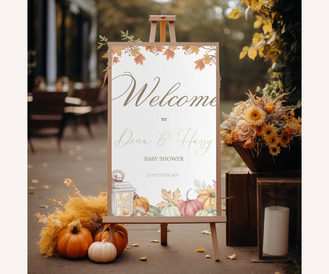 Editable Fall Baby Shower Welcome Sign Autumn Leaves, Pumpkins ...