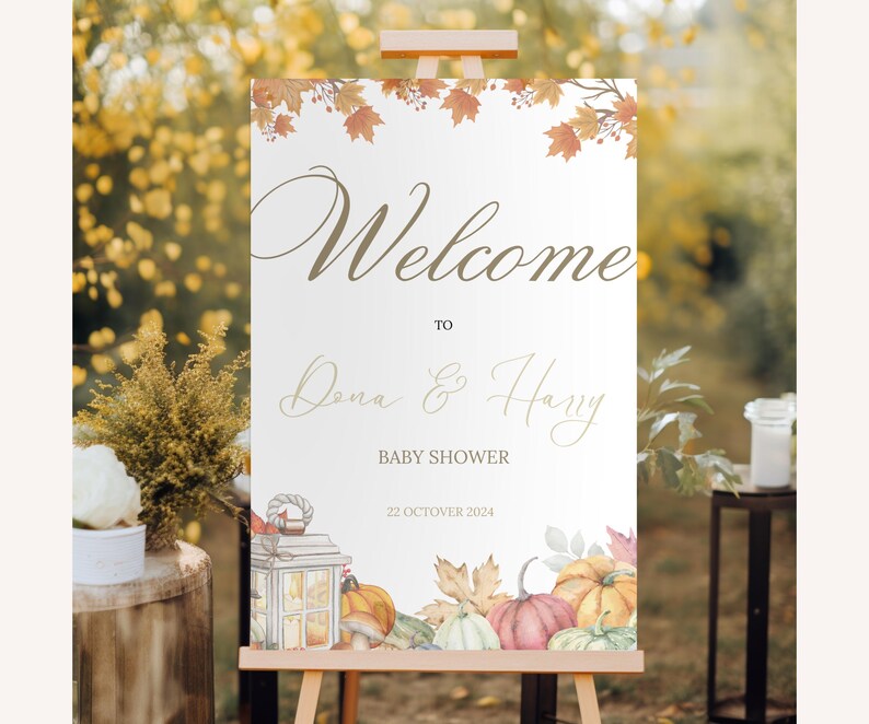 Editable Fall Baby Shower Welcome Sign Autumn Leaves, Pumpkins ...