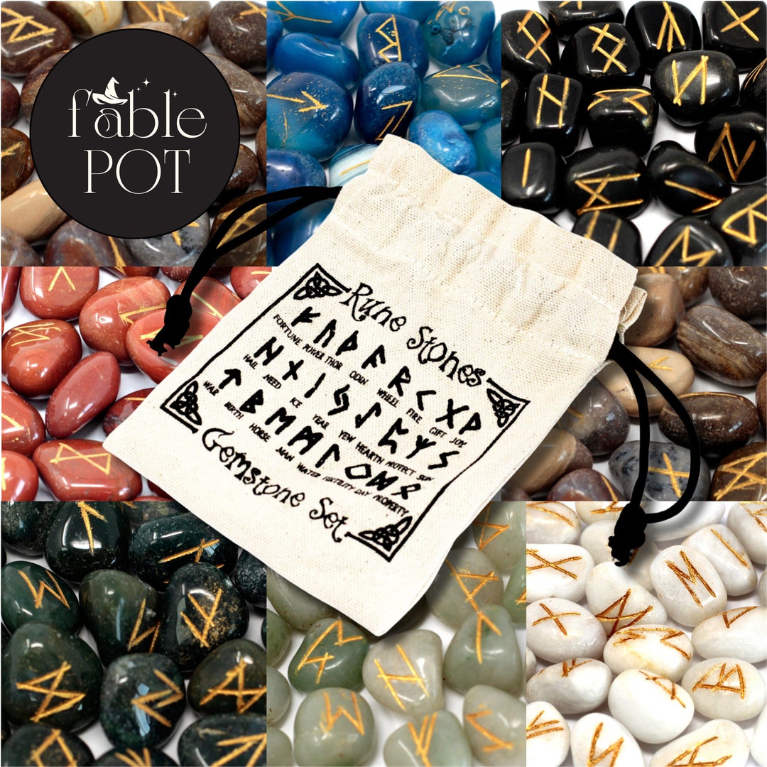 Runes Set 25 Gem Stones Witch Runes Indian Runes Set Pagan Wicca Gift ...