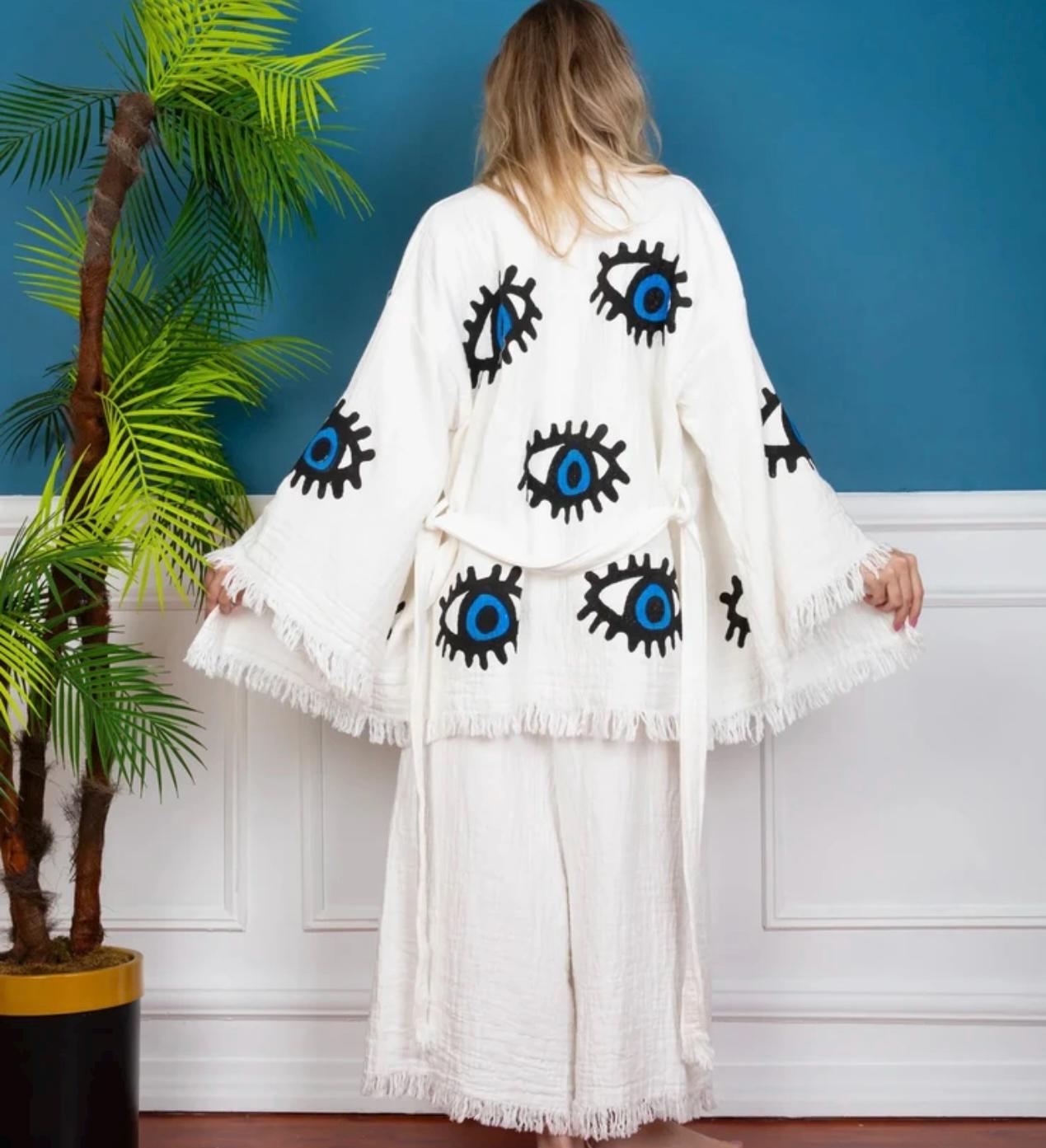 ORGANIC COTTON ROBE Set in With Blue Blue Evil Eye Print - Etsy