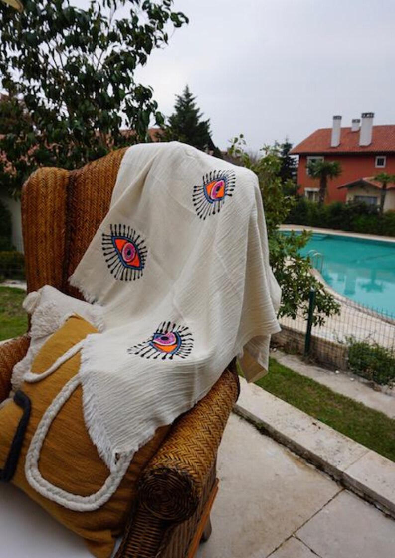 ORGANIC COTTON ROBE White With Evil Eye Print With Eyelashes - Etsy