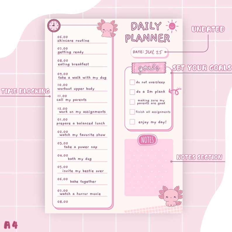 Kawaii Printable Planner, Daily Hourly Planner, Monthly Calendar ...
