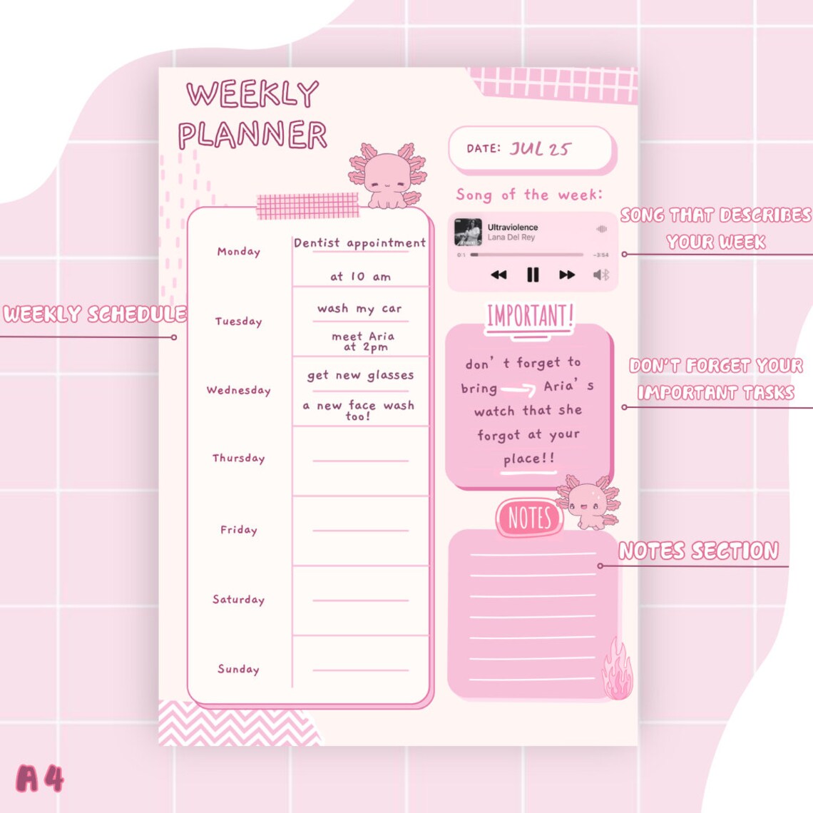 Kawaii Printable Planner, Daily Hourly Planner, Monthly Calendar ...