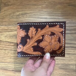Handmade Two Toned Western Bifold Wallet. Cowboy Style Floral Tooled ...