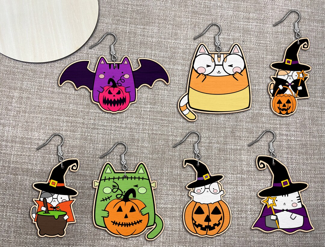 Cute Cat Earring Svg Bundle,halloween Cat Earring Svg, Black Cat Svg ...