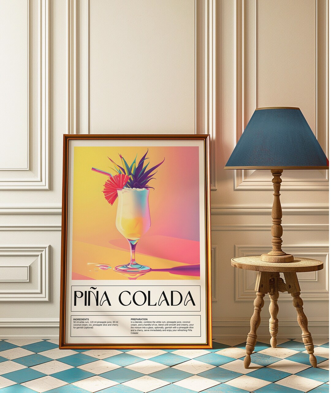 Pina Colada Cocktail Poster: Retro Bar Art Print - Etsy