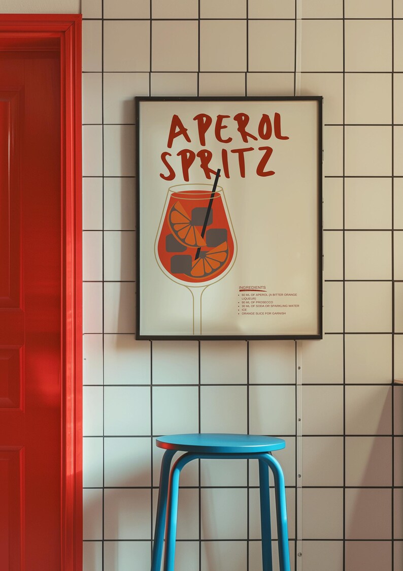 Aperol Spritz Cocktail Poster: Vintage Bar Cart Decor - Etsy