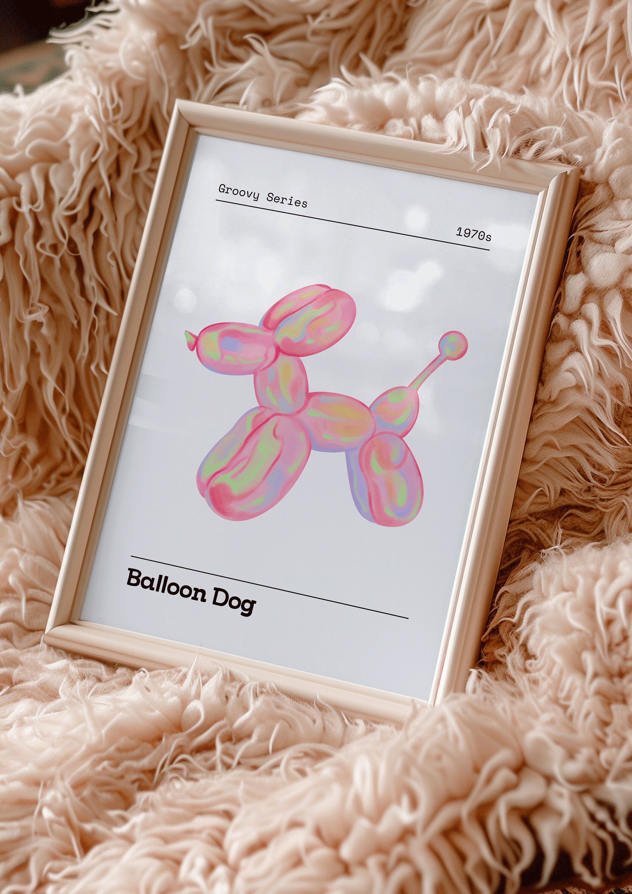 Balloon Dog Poster, Pink Preppy Poster, Holographic Wall Decor, Funky ...