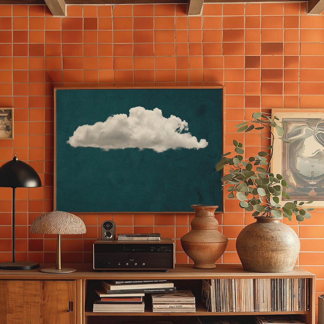 Cloud Wall Art, Emerald Green Whiter Cloud Wall Art, Cloud Art Print ...