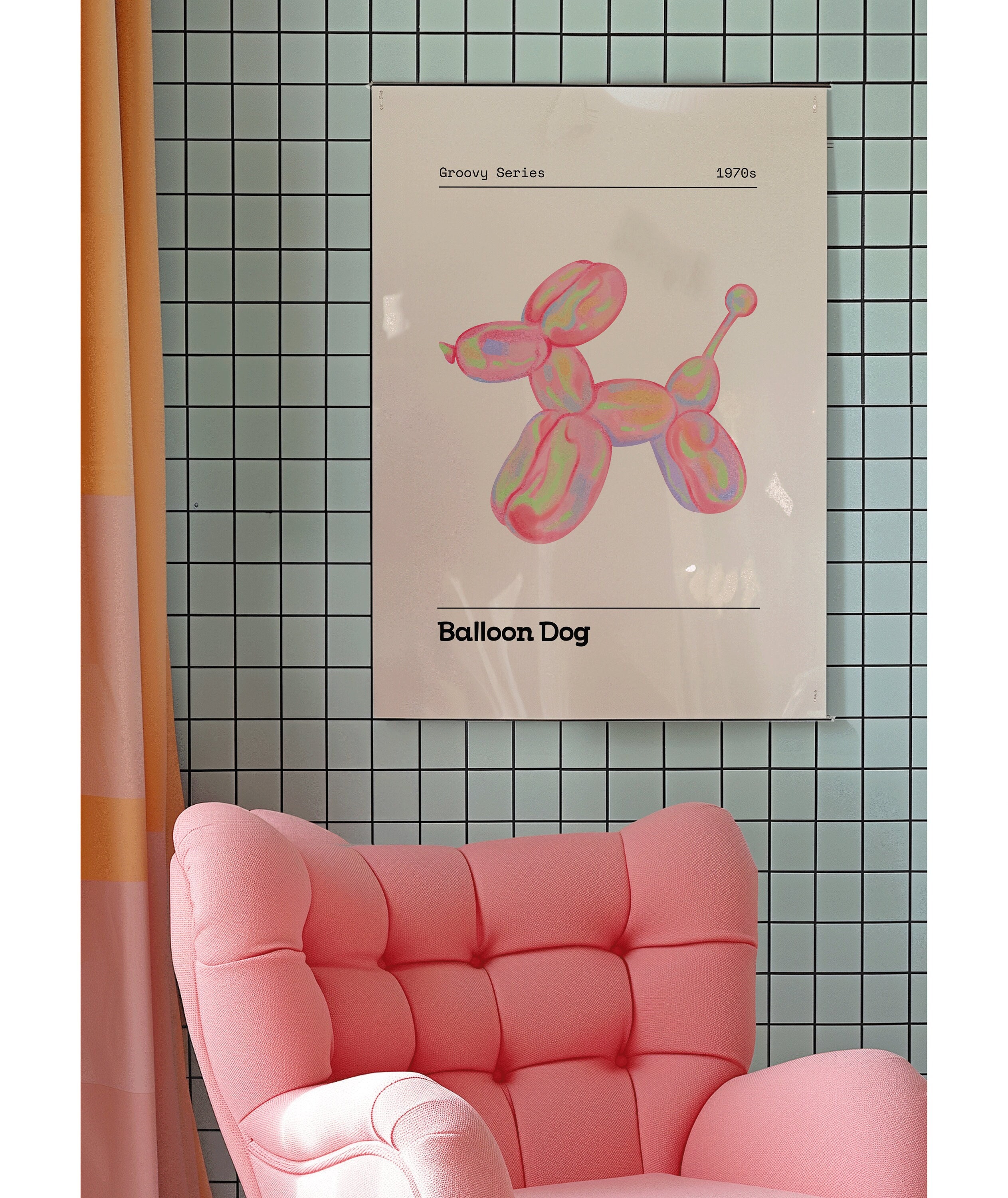 Balloon Dog Poster, Pink Preppy Poster, Holographic Wall Decor, Funky ...