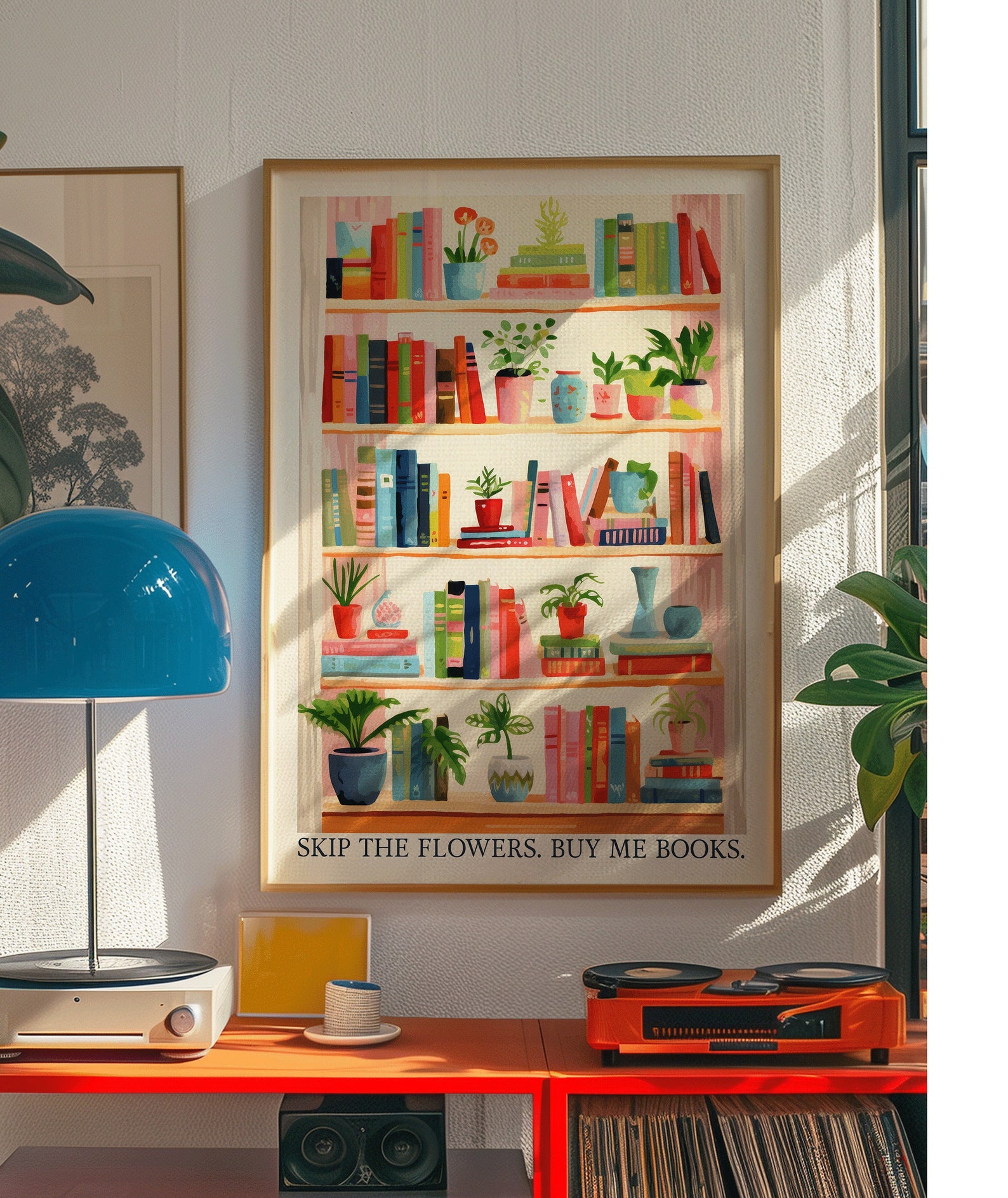 Colorful Bookshelf Art Print: Eclectic Living Room Decor - Etsy