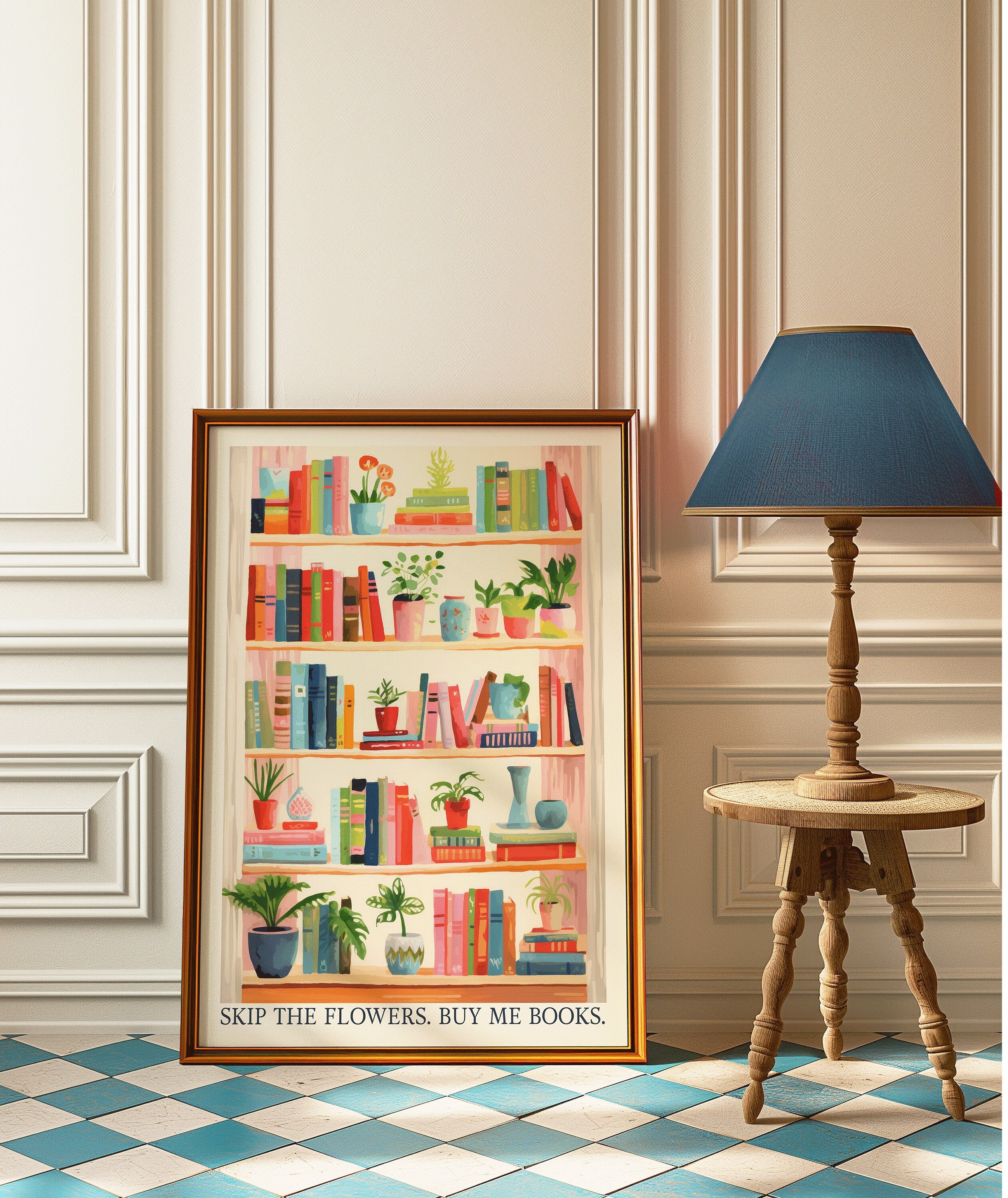 Colorful Bookshelf Art Print: Eclectic Living Room Decor - Etsy