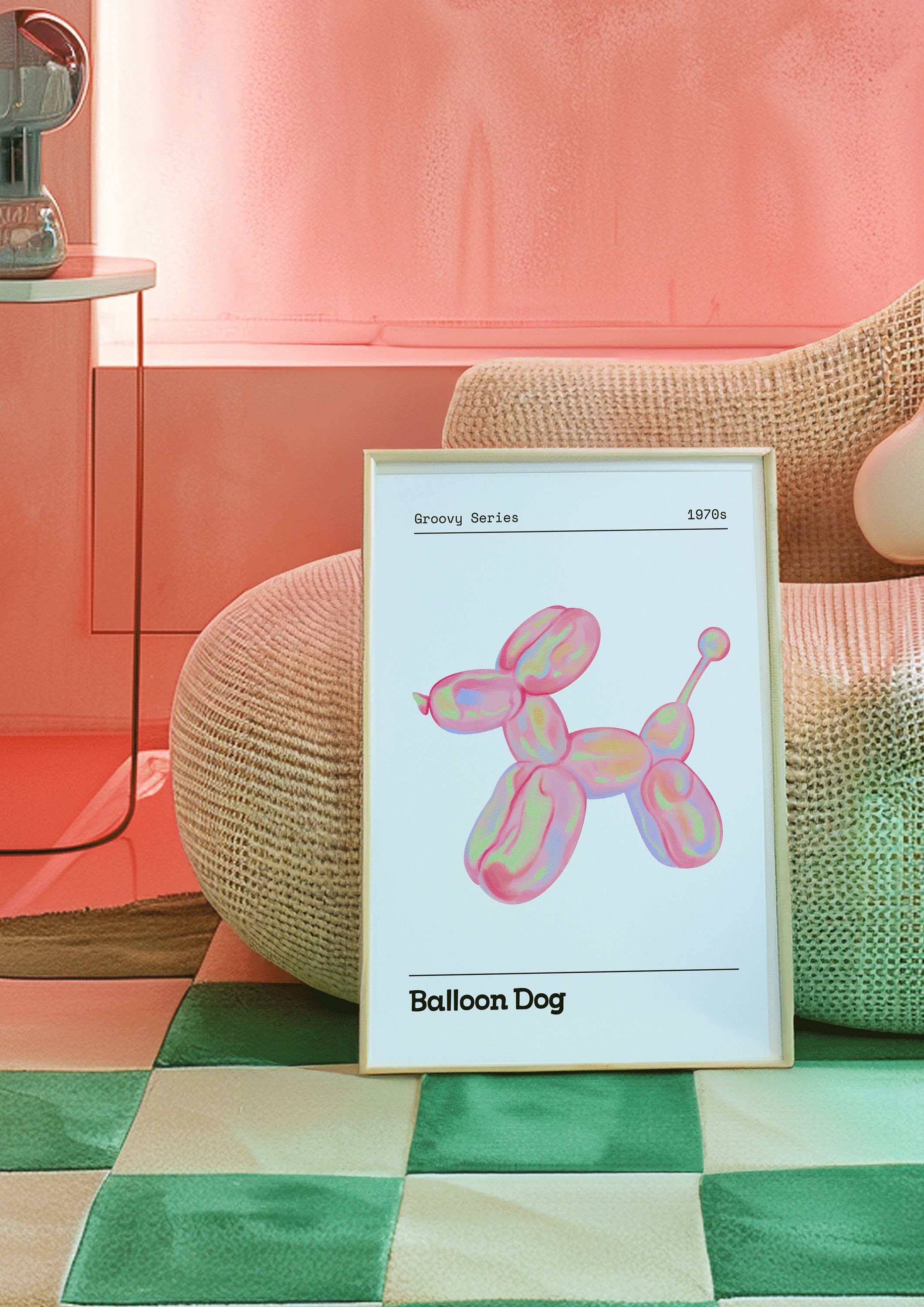 Balloon Dog Poster, Pink Preppy Poster, Holographic Wall Decor, Funky ...